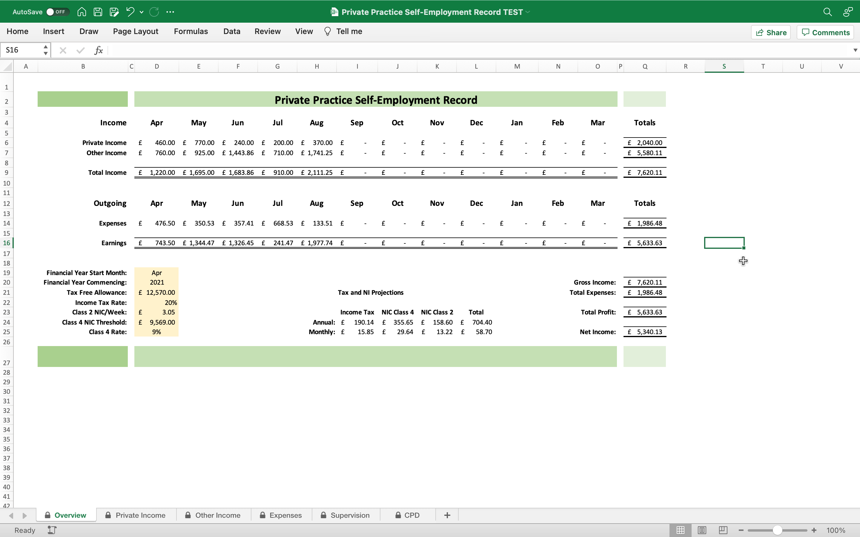 Private Practice Self-Employment Record | Spreadsheet - Chris Clark Therapy